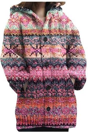 Generic 2026 Vestes pour femmes - Cardigan &agrave; capuche en tricot confortable avec poches - Style d&eacute;contract&eacute;, rose, XXL