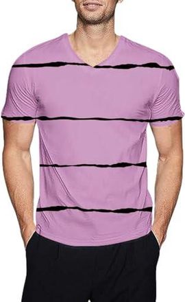 Generic T-shirt &agrave; rayures pour homme - D&eacute;contract&eacute; - Tendance - Personnalit&eacute; - Col en V - Imprim&eacute; &agrave; manches courtes, violet, 3XL