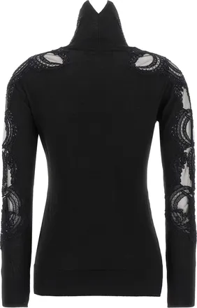Ermanno Scervino Mesh & Lace-Embroidered Sweater - Black