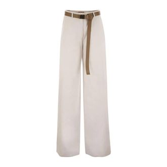 Max Mara Femme, Pantalons, Beige, Taille: 44 FR Pantalon Large Ceintur&eacute; en M&eacute;lange de Lin