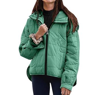 Generic Doudoune matelass&eacute;e l&eacute;g&egrave;re &agrave; capuche pour femme avec fermeture &eacute;clair et poches, vert clair, XXL