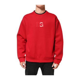 Dolce & Gabbana Homme, Sweatshirts et sweats &agrave; capuche, Rouge, Taille: XL Logo Crew Neck SweaT-shirt