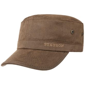Stetson Stampton Army Cap Herren Baumwolle UV-Schutz 40+ Größenverstellbar Leder-Optik Luftösen Schirm 6.5 cm Frühling Sommer braun S (54-55 cm)