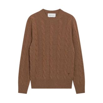 Ami Rundhals-Pullover mit dezentem Logo - - Knitwear - Damen - Braun - XS