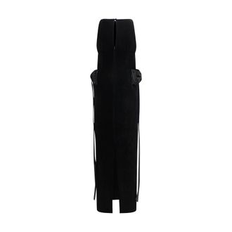 Self Portrait Velvet with Bow Detail Dress - Black