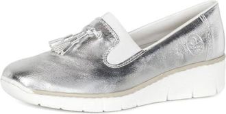 Rieker Chaussures formelles pour femme avec pompons 53751, Argent&eacute;., 42 EU