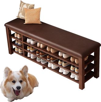 Generic Outdoor -Eingangsschuhbank wetterfeste Holzlagerständer mit Sitz für Veranda Vordertür Schuhorganisation Schrank braun 100cm