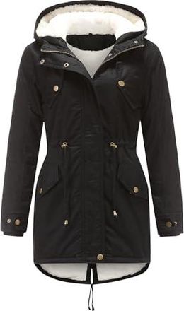Generic Parka dhiver &agrave; capuche pour femme - Coupe ajust&eacute;e - Doudoune chaude doubl&eacute;e Sherpa - Manteau dext&eacute;rieur pour femme, Noir, 4XL