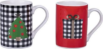 Villa D'Este Home Tivoli 2er Set Fr&uuml;hst&uuml;ckstassen Weihnachten 320 ml in New Bone China, Tartan