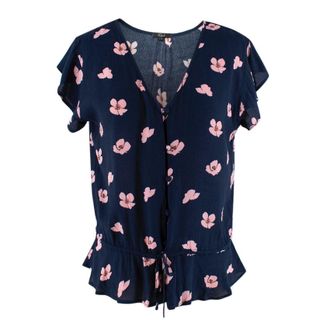 Rails Navy Floral Ruffle Blouse Size S
