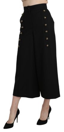 Dolce & Gabbana Womens Wide-Leg Cropped Virgin Wool Trouser Black