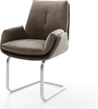 DELIFE Freischwinger Clea-Flex Mikrofaser Taupe Vintage Freischwinger flach Edelstahl, Esszimmerst&uuml;hle