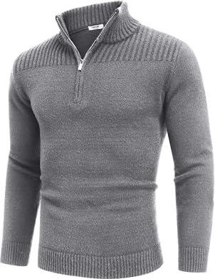 Coofandy Hommes Pulls 1/4 Zip Col Roulé Pulls tricotés Pull dhiver à Manches Longues Zip Sweater Turtleneck Pulli Pull de Travail pour Hommes Gris Foncé 3XL