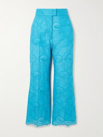 Valentino Garavani Pantalon Bootcut En Coton &Agrave; Broderie Anglaise - Bleu