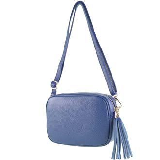 modamoda.de T240 - kleine Umh&auml;ngetasche aus ital. Echtleder, Farbe:Signalblau