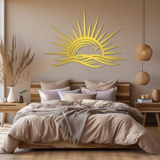 Generic Schwarzes Boho-Wandbild mit M&ouml;wen im Sonnenaufgangs-Stil aus Metall, K&uuml;sten-Wanddeko f&uuml;r Wohnzimmer und Schlafzimmer, Moderne Skulptur mit M&ouml;wen im Bo