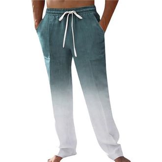 Generic Lot de pantalons en lin pour homme - Coupe r&eacute;guli&egrave;re - Taille &eacute;lastique - Pantalon de travail d&eacute;contract&eacute; - Coupe ajust&eacute;e - Pantalon de jogging d&eacute;cont