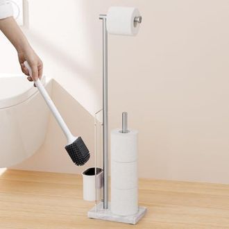 Kes Porte Papier Toilette avec Brosse WC Porte Rouleau Papier Toilette Acier Inoxydable SUS304 Marbre Support Bross&eacute;, BPH233-2
