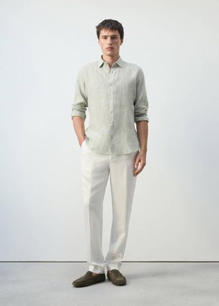 Mango Chemise regular fit 100 % lin kaki - Homme - XXL - MANGO MAN