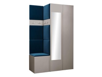 Mirjan24 Garderoben-Set Monati XXVI, Kleiderschrank mit Spiegel, Schuhschrank, 4 Doppelhaken, Kleiderhakenbrett, Gepolstertes Paneel/Wandpaneel, Flurgarderobe 