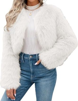 Generic Veste en fausse fourrure pour femme, manteau court en peluche, chaud et confortable, doubl&eacute; polaire, v&ecirc;tement dext&eacute;rieur chaud et d&eacute;contract&eacute;, style