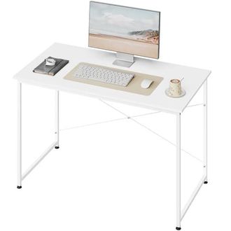 Woltu Table dOrdinateur, Bureau Informatique, 120x60 cm, Table, Chambre, Poste de Travail, Cadre en Métal, Bureau Scandinave, en Bois dIngénierie, Blanc