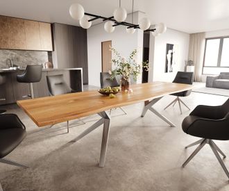 DELIFE Esstisch Edge 300x100x4 Eiche Natur Zenthara kantig Edelstahl Live-Edge, Esstische, Baumkantenm&ouml;bel, Massivholzm&ouml;bel, Massivholz