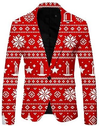 Generic Blazer décontracté à revers multicolore à un bouton pour homme, coupe régulière, manteau de sport, veste pour bal, fête, dîner, Noël, Rouge, 5XL