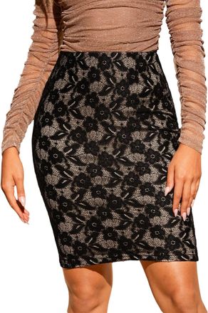 SOLY HUX Damen Bleistiftrock Elegant Spitze Rock Knielang Strechy Figurbetonter R&ouml;cke Spitzenrock Freizeitrock Business Outfit Schwarz XL