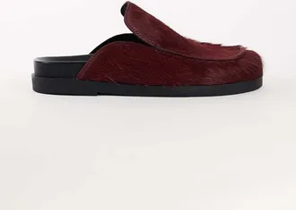 Topshop Alexia mule mocassin en cuir v&eacute;ritable &agrave; poils longs couleur merlot-Rouge