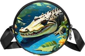 Generic Sac &agrave; bandouli&egrave;re rond pour femme, petit sac &agrave; bandouli&egrave;re crocodile avec fermeture &eacute;clair, bretelles r&eacute;glables, sac &agrave; main rond d&eacute;contract&eacute; pour femm