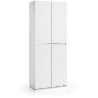 Dmora Gro&szlig;er Mehrzweck-Kleiderschrank Bacopa, Schuhregal mit verstellbaren Regalen, Schuhschrank mit 4 T&uuml;ren, 100 % Made in Italy, 80 x 37 x 195 cm, Wei&szlig;