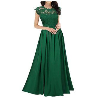 Generic Spitzenkleid Damen Abendkleid Lang, Cocktailkleid Damen Elegant Lange Kleider mit Spitzenstickerei Abendkleider für Hochzeit Gast Brautjungfernkleid B