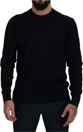 Dolce & Gabbana Homme, Pulls, Noir, Taille: 2XL Pull en Laine Noire avec Logo