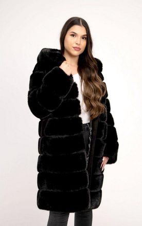 Passioni Fellimitatjacke Web-Pelz Mantel Winterjacke Faux Fur Mantel mit Kapuze