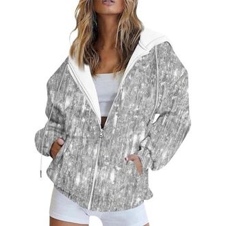 Generic Chandail uni confortable et léger pour femme, imprimé à manches longues et poche zippée, veste à capuche ample pour tenues dentraînement en plein air,