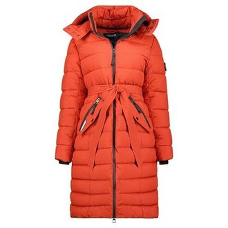 Geographical Norway Cabima Lady - Parka Longue Epaisse Chaude Femme Automne Hiver - Manteau Fin Capuche Fausse Fourure - Blouson Coupe Vent - Doudoune Elegante Femmes (Ro