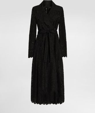 Dolce & Gabbana Zweireihiger Langer Mantel Aus Kordelspitze - Frau M&auml;ntel Und Jacken Schwarz 44
