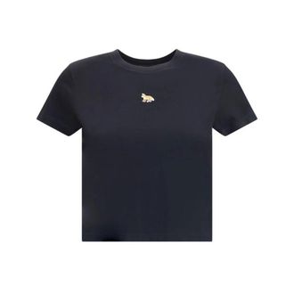 Maison Kitsun&eacute; Femme, Tops, Noir, Taille: 36 FR Fox Baby Crop T-Shirt
