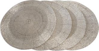 CB Home & Style Platzset mit Perlen rund 35 cm Tischset 4er Set Pack Glasperlen Deko Untersetzer (Silber)