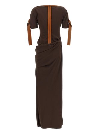 Ferragamo Asymmetrical Drape Long Dress - Brown