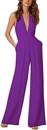 TOMWELL Jumpsuit Femmes Combinaison Manches Courtes Col Rond Couleur Unie Barboteuse Jumpsuit D&eacute;t&eacute; Chic &Eacute;l&eacute;gant Slim Pantalon Loose Casual Combishort avec Cei