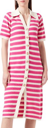 Vero Moda Y.A.S Damen YASCROC SS MIDI Knit Dress NOOS Kleid, Birch/Stripes:Raspberry Rose, Medium