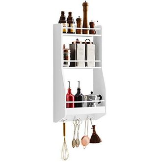 SoBuy &Eacute;tag&egrave;re &agrave; Suspendre Murale &Eacute;tag&egrave;re &agrave; &Eacute;pices Rangement Cuisine &Eacute;tag&egrave;re de Salle de Bain avec 3 crochets 38x17x75 cm, KCR12-W