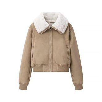 Generic Veste dhiver en peau de mouton for femme, cuir v&eacute;ritable avec doublure en polaire pelucheuse, manteau chaud et r&eacute;sistant de style motard for temps fro