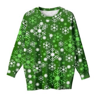 Generic Pull à col rond pour homme - Motif 3D - Imprimé artistique - Col rond - Manches longues - Pull dhiver - Pull coupe ajustée, Vert, M