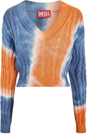 Diesel Janel Kurzes Sweatshirt f&uuml;r Damen, V-Ausschnitt (Orange/Blau)