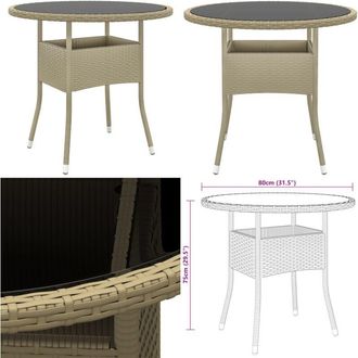 vidaXL Gartentisch &Oslash;80x75 cm Hartglas und Poly Rattan Beige - Gartentisch - Polyrattan Tisch - Outdoor Tisch - Gartenm&ouml;bel - Balkonm&ouml;bel - Home & Living