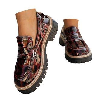 Generic Mocassins orthop&eacute;diques pour femme - Mocassins orthop&eacute;diques &agrave; enfiler en cuir - Soutien de la vo&ucirc;te plantaire - Coupe large - L&eacute;ger - Talon &eacute;pais - B