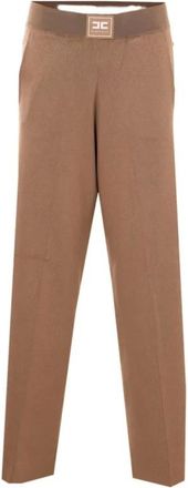 Elisabetta Franchi Femme, Pantalons, Brun, Taille: 34 FR Pantalon Tricot avec Bandes en Viscose Brillante
